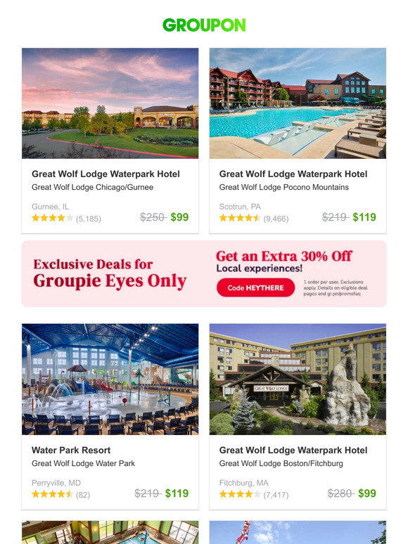 Groupon: Great Wolf Lodge Waterpark Hotel and More | Milled