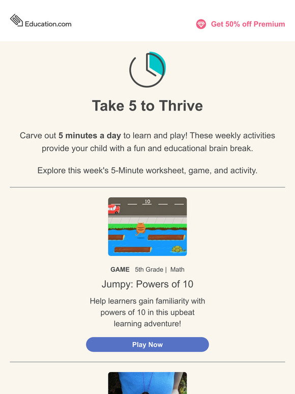 Education.com: 🕔🖐️ Get this week's 5-Minute worksheet, game, and ...