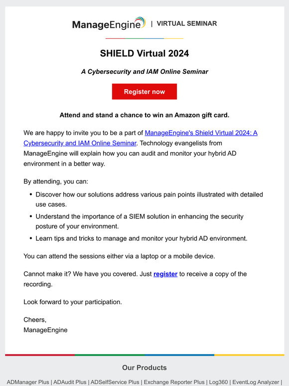 ManageEngine: Register now for ManageEngine's Shield Virtual 2024: A ...