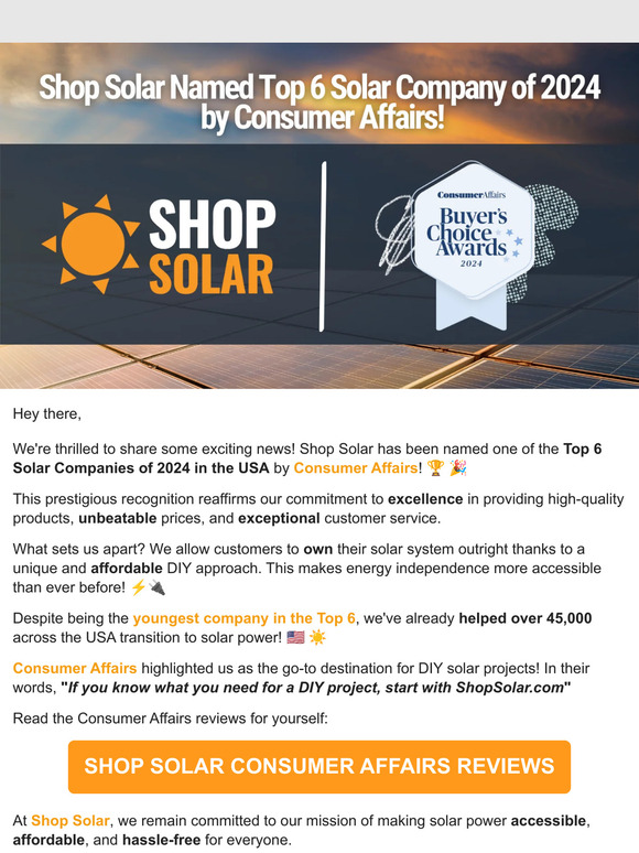 Shop Solar: 🎉 Exciting News! Shop Solar Named Top 6 Solar Company 🏆 ...