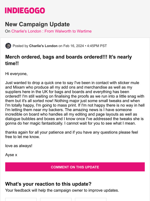 Indiegogo: 📢 Update #11 from Charlie's London : From Walworth to ...