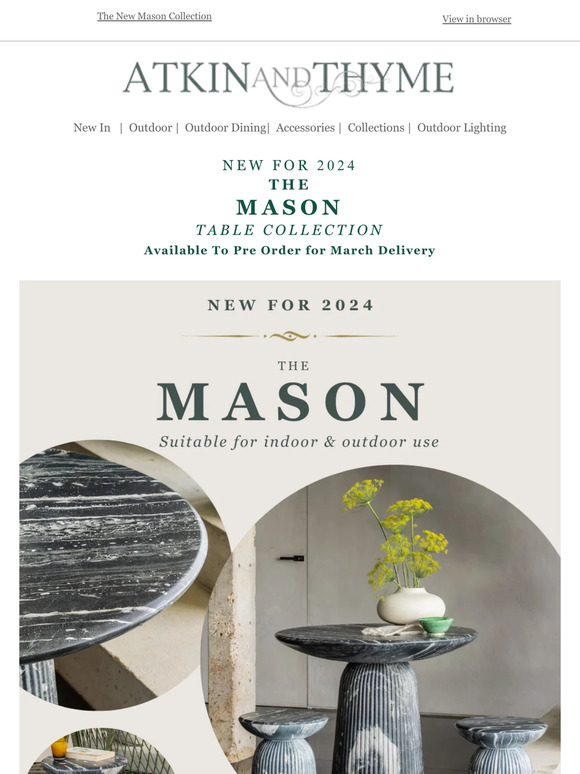 Atkin and Thyme: NEW FOR 2024 | The Mason Table Collection | Milled