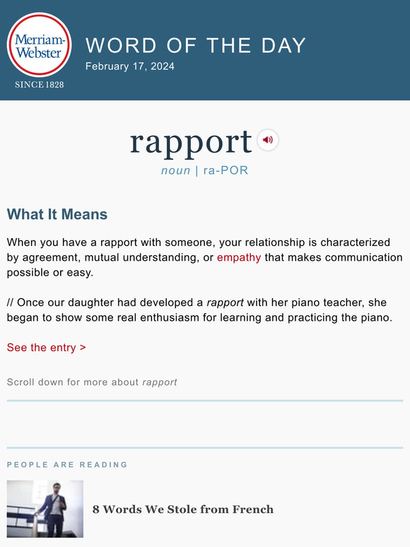 Merriam-Webster: Rapport - plus, 8 Words We Stole from French | Milled