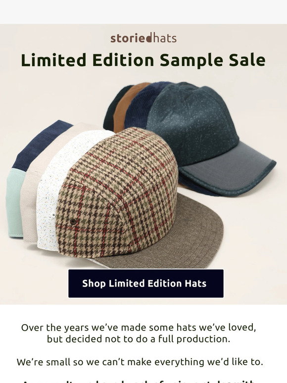 Storied Hats: first for us: limited edition sample sale! | Milled