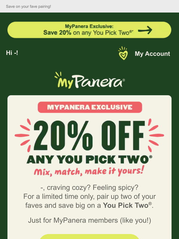 Panera Bread: 20% OFF You Pick Two®? Best. Weekend. Ever. | Milled