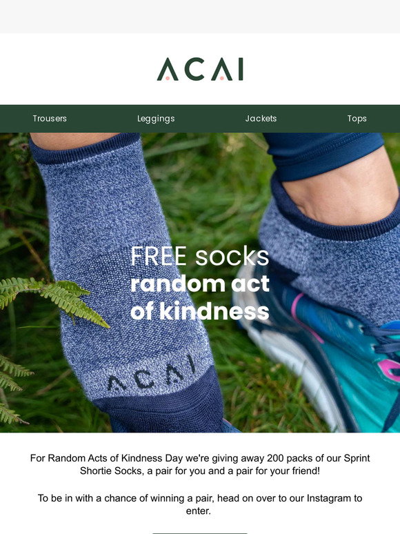 ACAI Outdoorwear: FREE Socks for Random Acts of Kindness Day | Milled