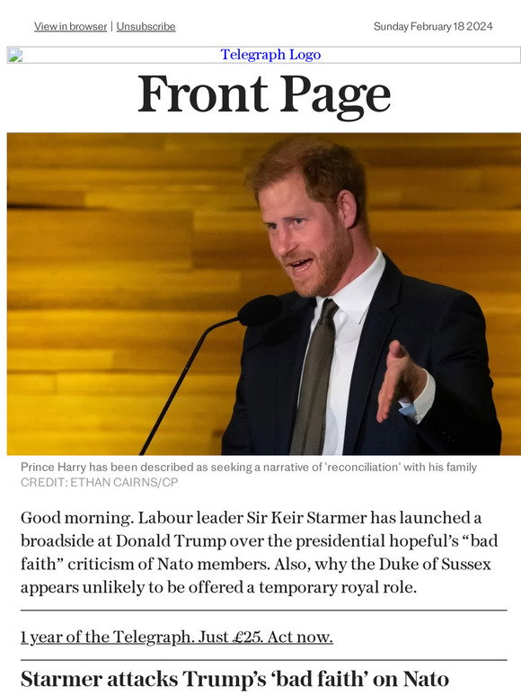 The Telegraph: Labour leader attacks Trump's 'bad faith' on Nato | Milled