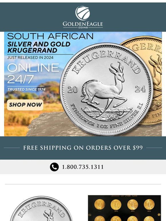 Golden Eagle Coins: 2024 Krugerrand Gold & Silver | Milled
