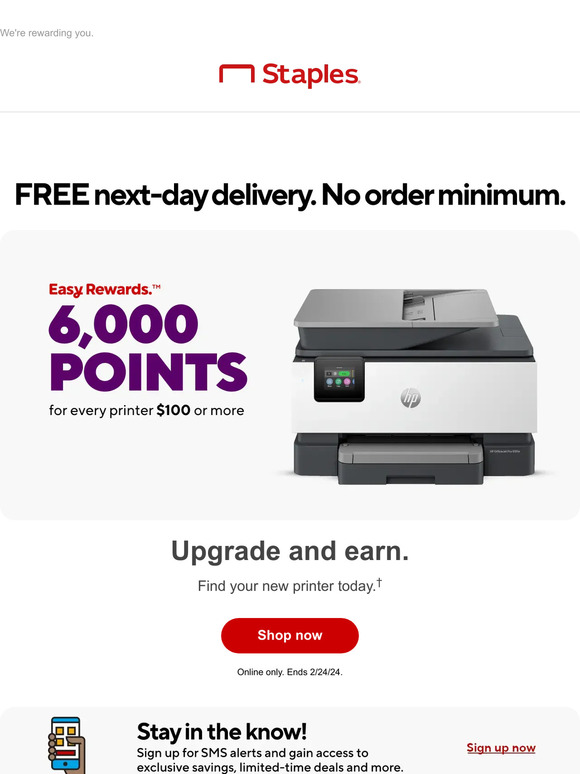 Staples: Get rewarded! 6,000 points on $100 printers or more. | Milled