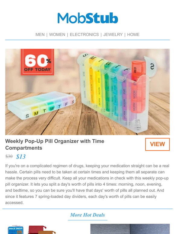 MobStub: FREE SHIPPING with code PDSHIP: Weekly Pop-Up Pill Organizer ...