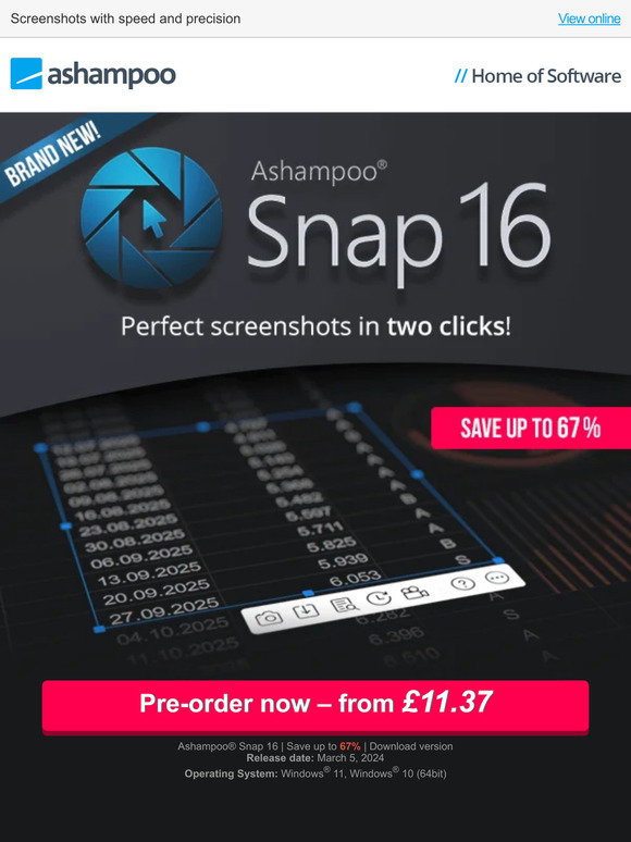 Ashampoo: ++ Brand-new ++ Version 16 ++ Ashampoo Snap ++ Pre-order ...