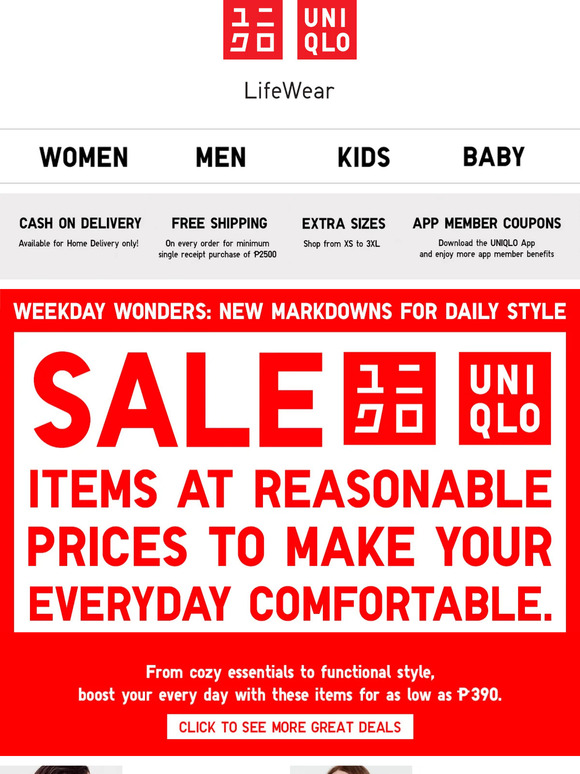 UNIQLO: Hey, UNIQLO App Member! Catch new markdowns for as low as P390 ...