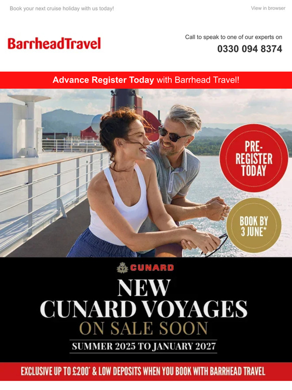 Barrhead Travel: Newly released 2025 to 2027 voyages from Cunard | Save up to £200 | Milled