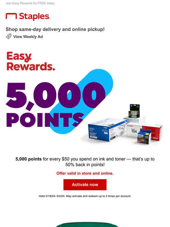 Staples: 5,000 points for every $50 spent! | Milled