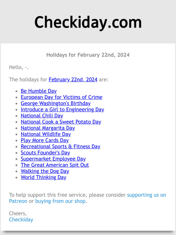 Checkiday: Holidays for February 22nd, 2024! 📅🎉 | Milled