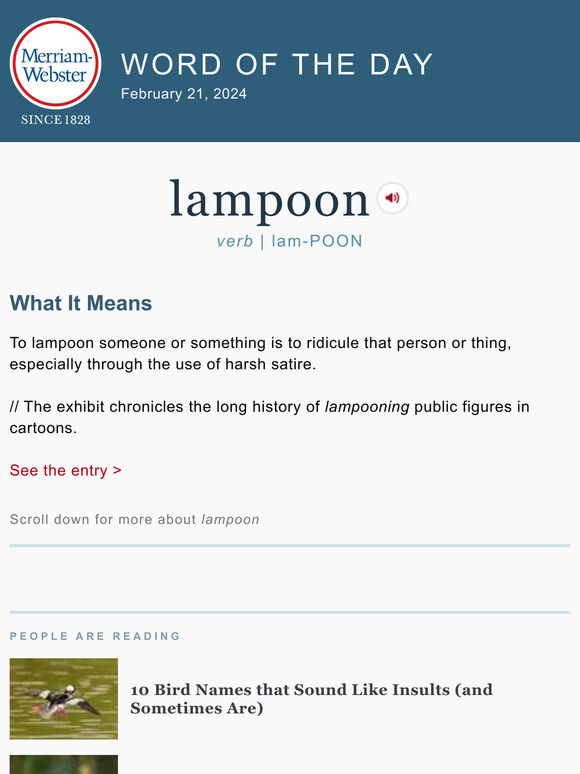 Merriam-Webster: Lampoon - plus, 10 Bird Names that Sound Like Insults ...