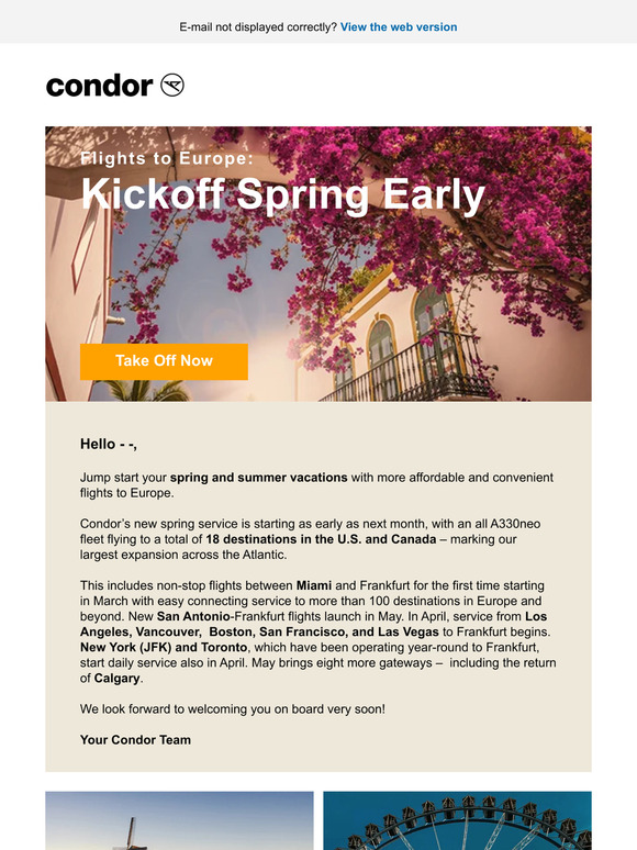 Condor: Condor Takes Flight Early: New Nonstops Starting in March | Milled