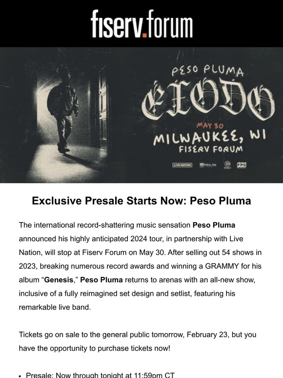 Bucks Pro Shop: Exclusive Presale Happening Now: Peso Pluma | Milled