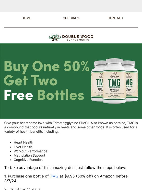 Double Wood Supplements: TMG (Trimethylglycine) Special: Buy One 50% On ...