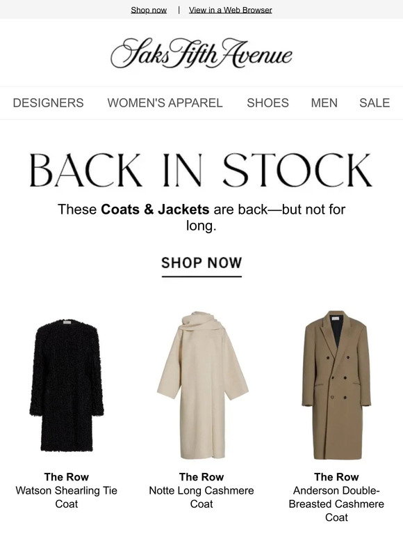 Saks Fifth Avenue: Coats & Jackets you'll love are back in stock | Milled