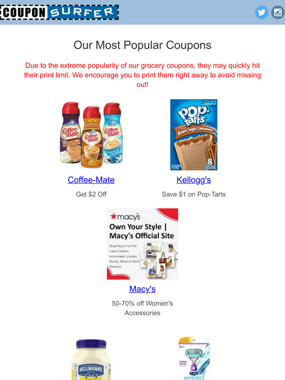 CouponSurfer: —, Coupons for Energy Drinks, Pop-Tarts, Razors, Tylenol ...