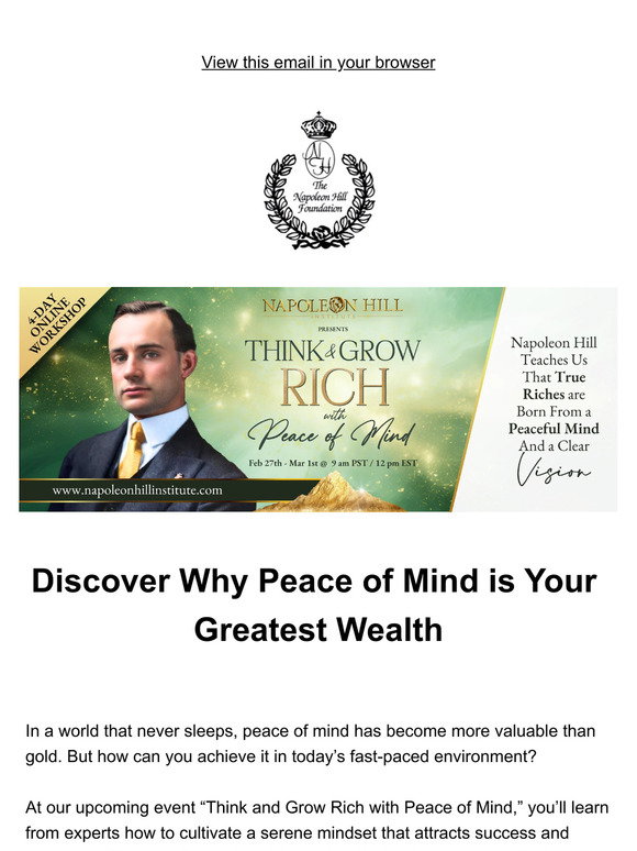Napoleon Hill Foundation: Discover Why Peace of Mind is Your Greatest ...