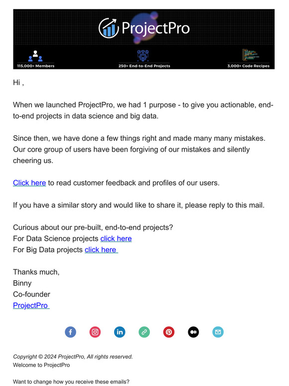 ProjectPro: What's better than customer love from 14 Data Scientists ...