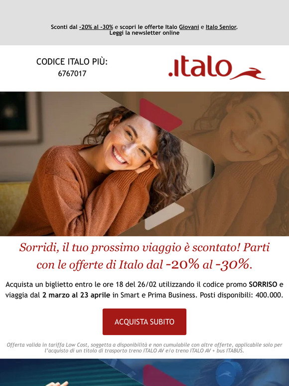 Italo Treno: Sorridi, il tuo prossimo viaggio è scontato! Parti con le ...