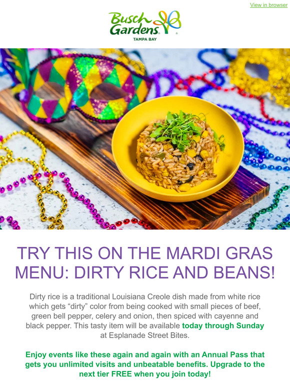 SeaWorld: 🍴 Try This on the Mardi Gras Menu: Dirty Rice & Beans | Milled