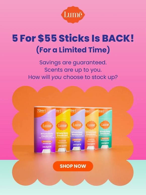 Lume Deodorant: 🙌 5 for $55 Sticks is BACK! 🙌 | Milled