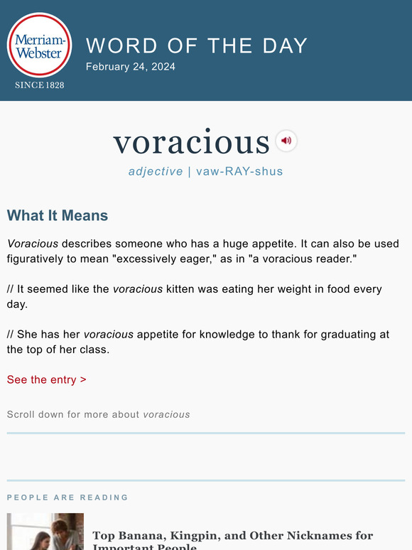 Merriam-Webster: Voracious - plus, Top Banana, Kingpin, and Other ...