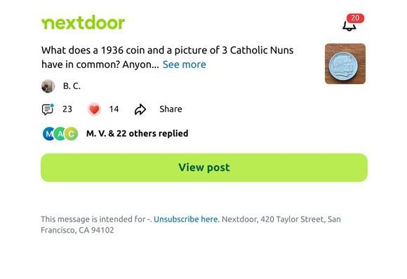 Nextdoor: What does a 1936 coin and a picture of 3... | Milled