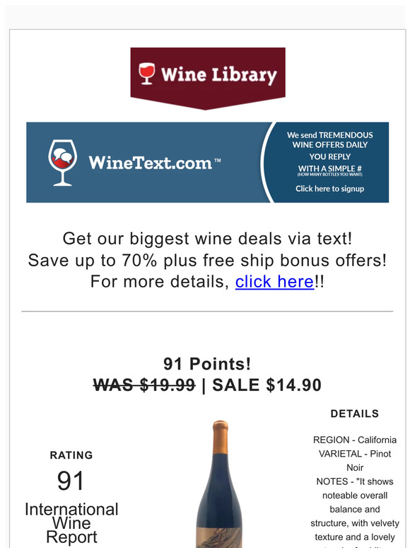WineLibrary.com: Our #1 Selling 91 Point Pinot Noir for under $15 is ...