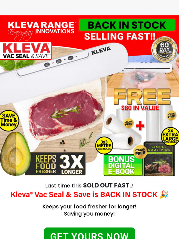 Kleva Range: 🎉 Kleva® Vac Seal & Save is Back in Stock | Milled