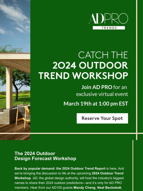 Architectural Digest: Learn from AD100 designers at the Outdoor Trend ...