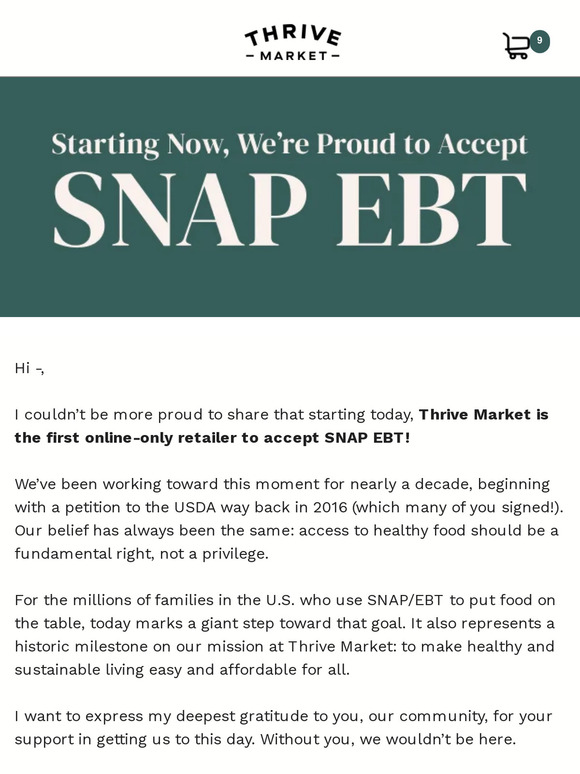 Thrive Market: Welcome, SNAP EBT! | Milled