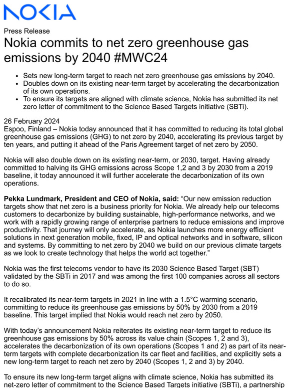 Withings: Nokia commits to net zero greenhouse gas emissions by 2040 # ...