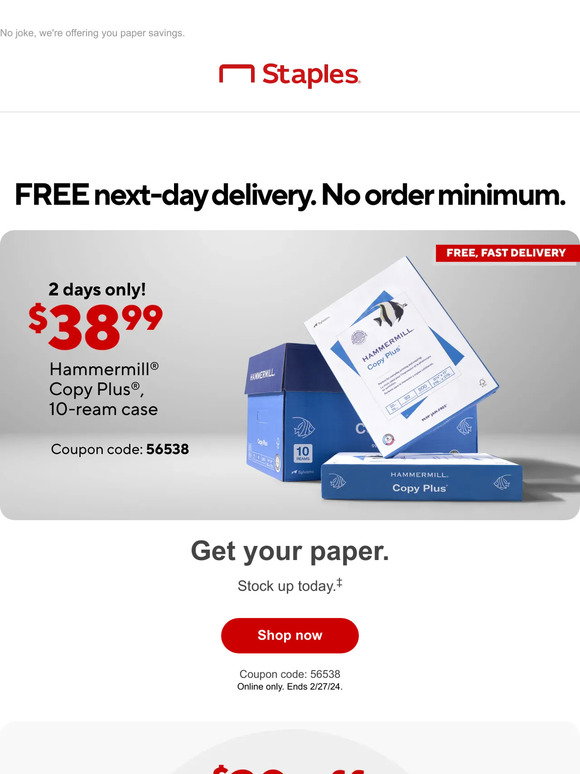 Staples: Introducing a limited-time discount on Hammermill Copy Plus ...