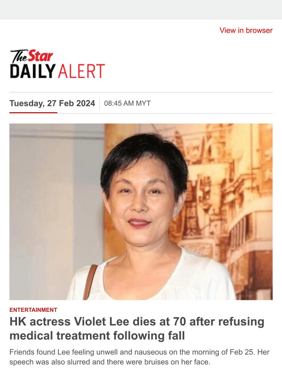 The Star: HK actress Violet Lee dies at 70 after refusing medical ...