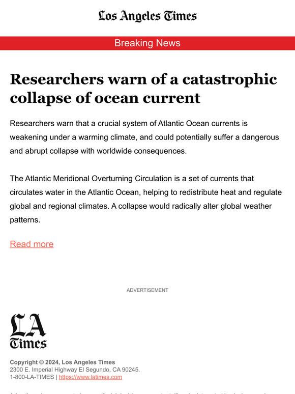 Los Angeles Times: Researchers warn of a catastrophic collapse of ocean ...