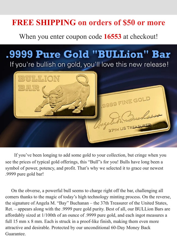 National Collector's Mint: Free Shipping! ★ .9999 Pure Gold BULLion Bar ...