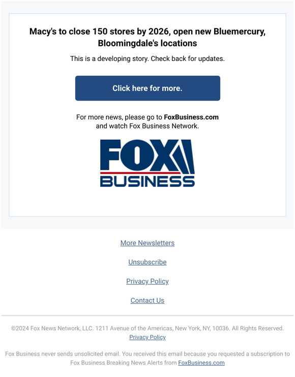 Fox News: Macy's to close 150 stores by 2026, open new Bluemercury, Bloomingdale's locations ...