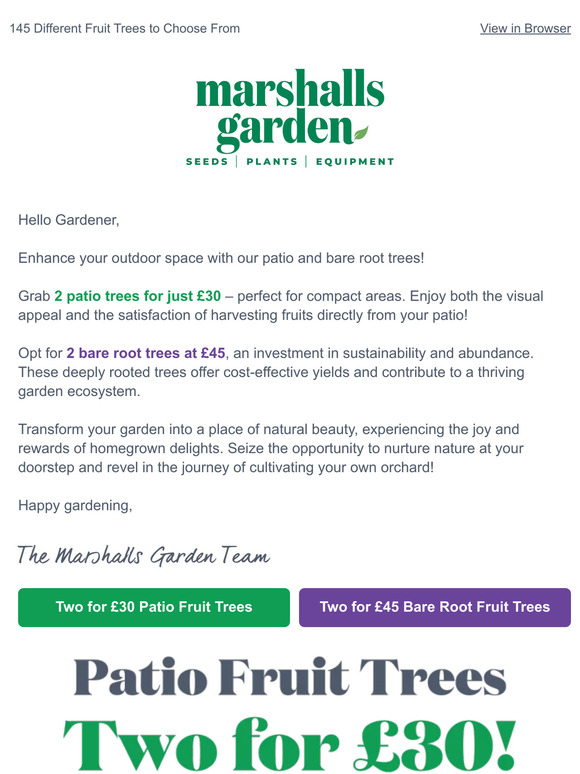 Marshalls Seeds: Grow Your Own Orchard: A Pair of Fruit Trees from £30 | Milled