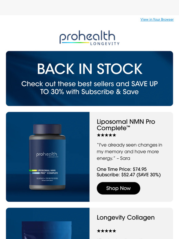 ProHealth: Back in Stock! NMN, Collagen, Curcumin, and More… | Milled