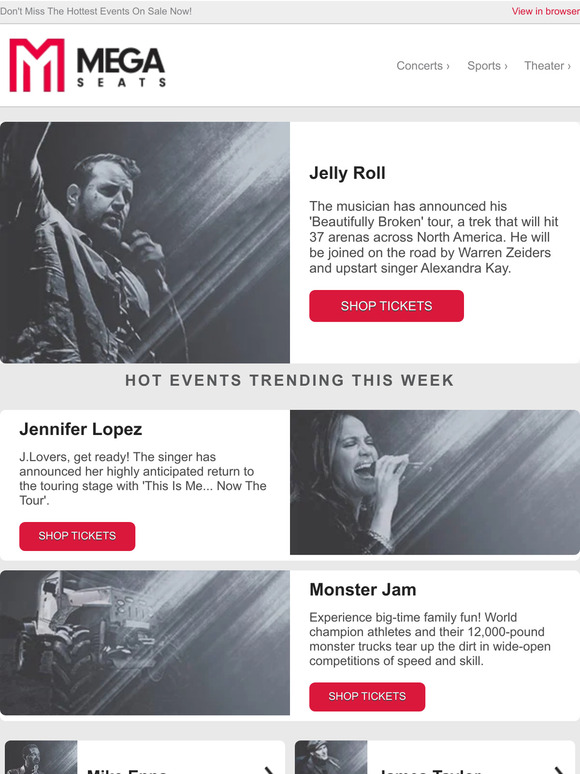 Mega Seats: Jelly Roll, Monster Jam, Jennifer Lopez, and more at ...