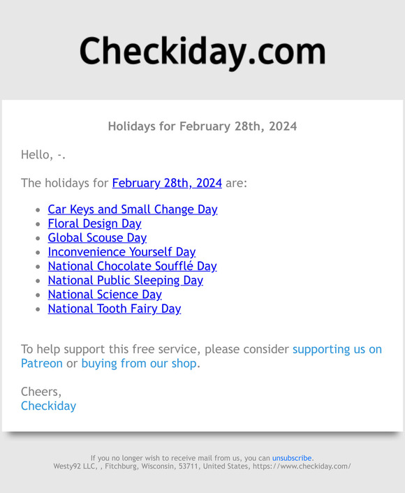 Checkiday: Holidays for February 28th, 2024! 📅🎉 | Milled