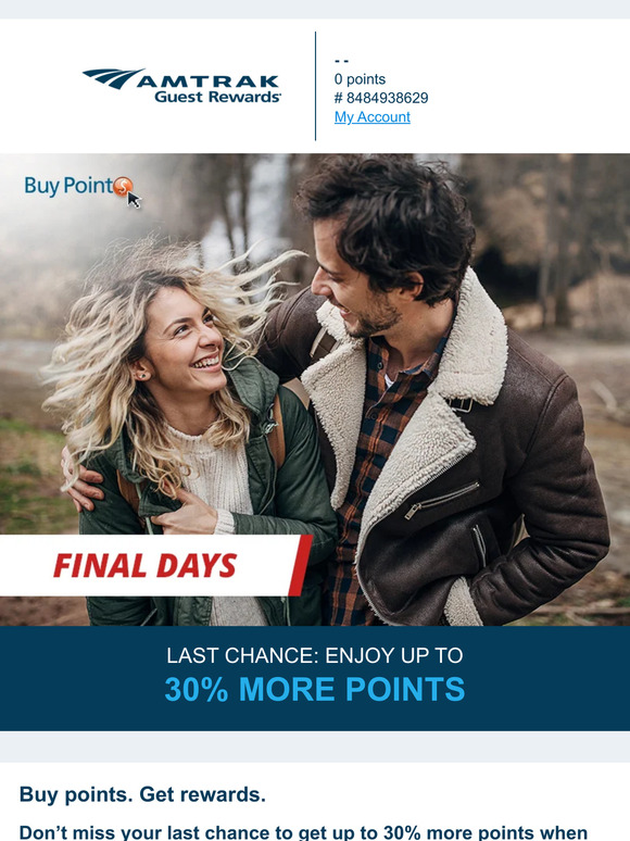 Amtrak: Final days! Unlock up to 30% more bonus points. | Milled