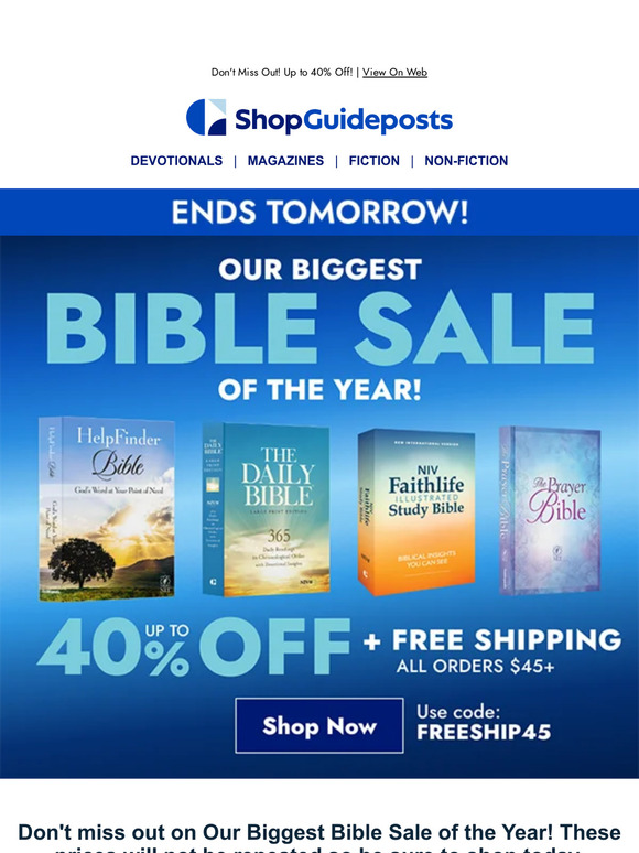Guideposts: 🚨 Our Bible Sale Ends Tomorrow! | Milled