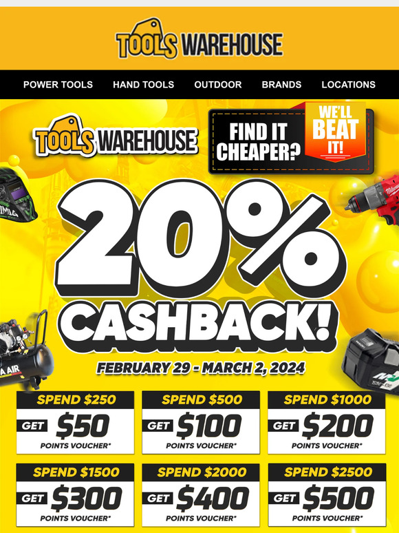 Tools Warehouse: 🤑 20% CASHBACK 🤑 Across EVERYTHING at Tools Warehouse ...
