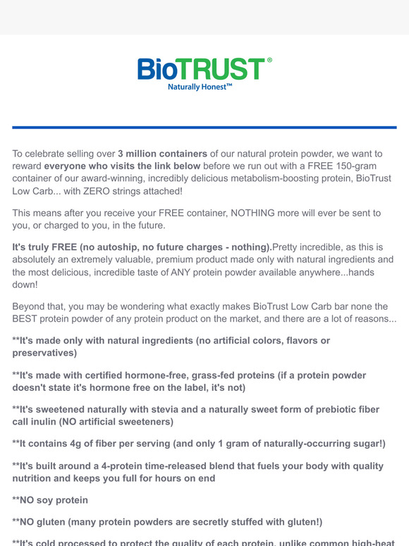 BioTrust: Don't forget your free container of protein | Milled